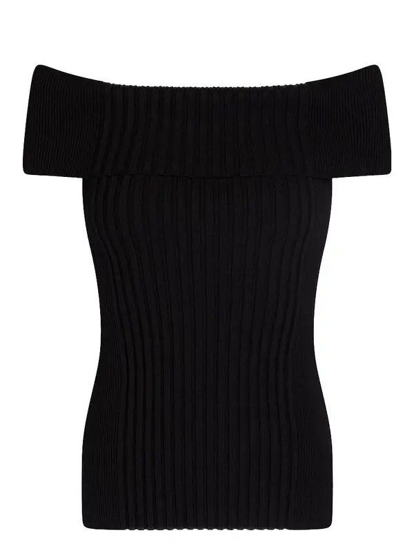 GANNI Off-the-shoulder Ribbed-knit Top - Black