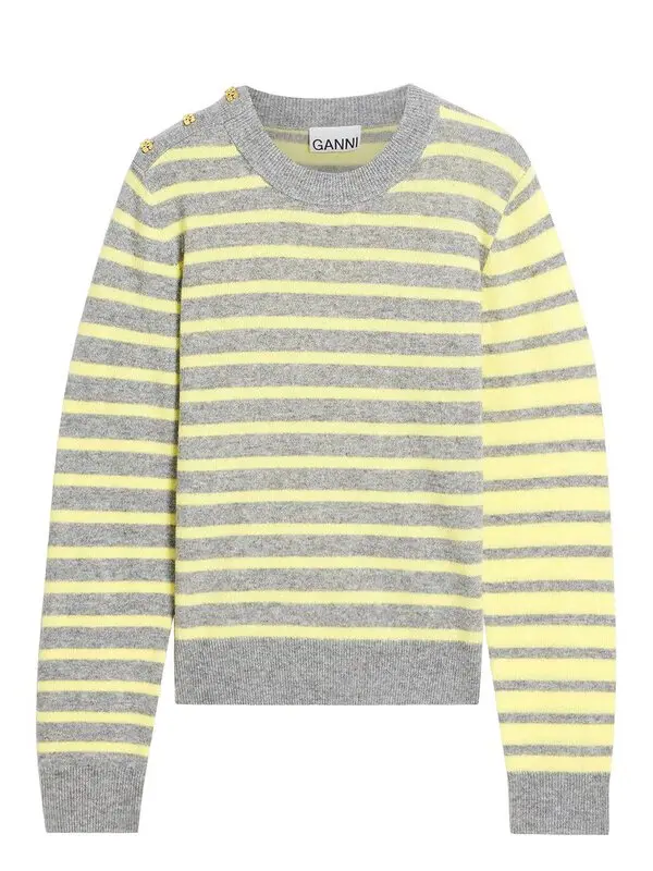 GANNI Striped Wool And Cashmere-blend Sweater - Yellow