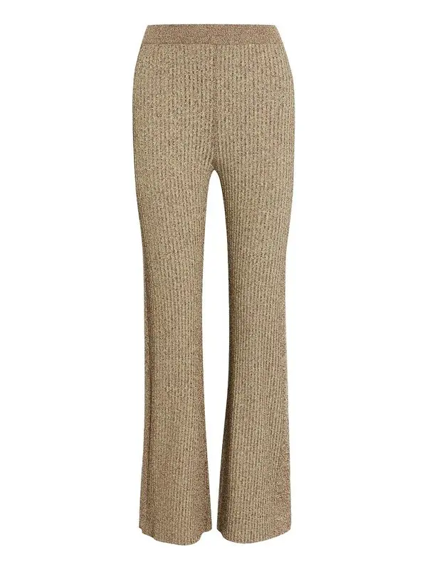 GANNI Mélange Ribbed-knit Flared Pants - Brown