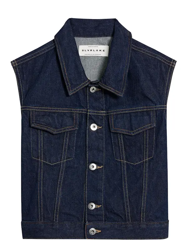 SLVRLAKE Trucker Cropped Denim Vest - Dark Denim