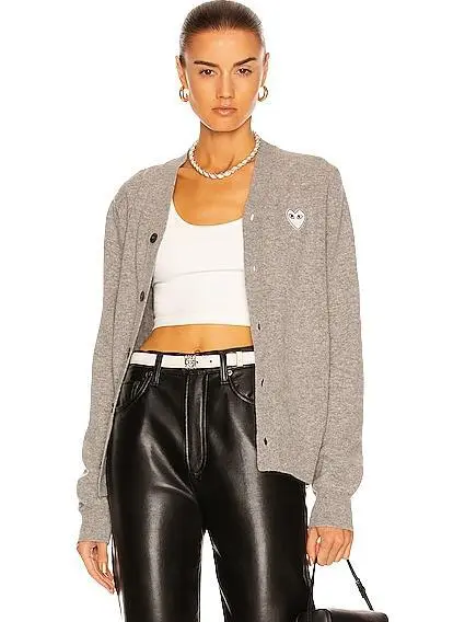 Play Comme Des Garcon Heart Cardigan - Light Grey
