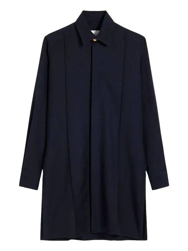 AMI Paris Pintuck Long-sleeve Virgin-wool Shirt - Blue