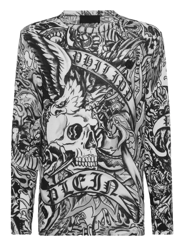 Philipp Plein Tattoo-print Cashmere Sweatshirt - Black
