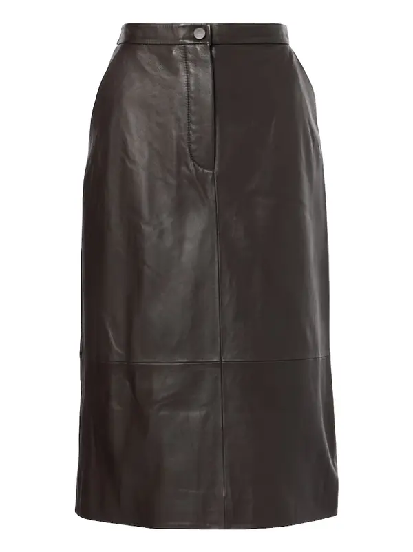 YVES SALOMON Leather Midi Skirt - Brown