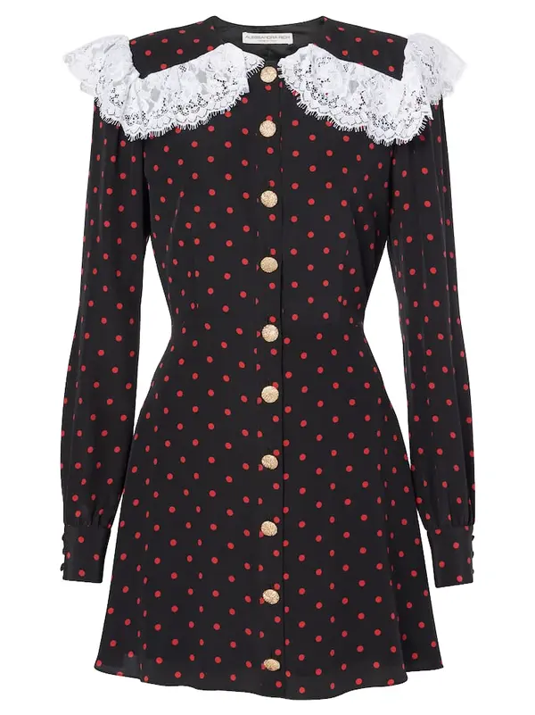 Alessandra Rich Polka-dot Silk Minidress With Lace Trim - Black