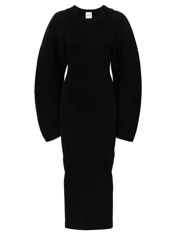 Nanushka Layered Sculpted-sleeves Midi Dress - Black