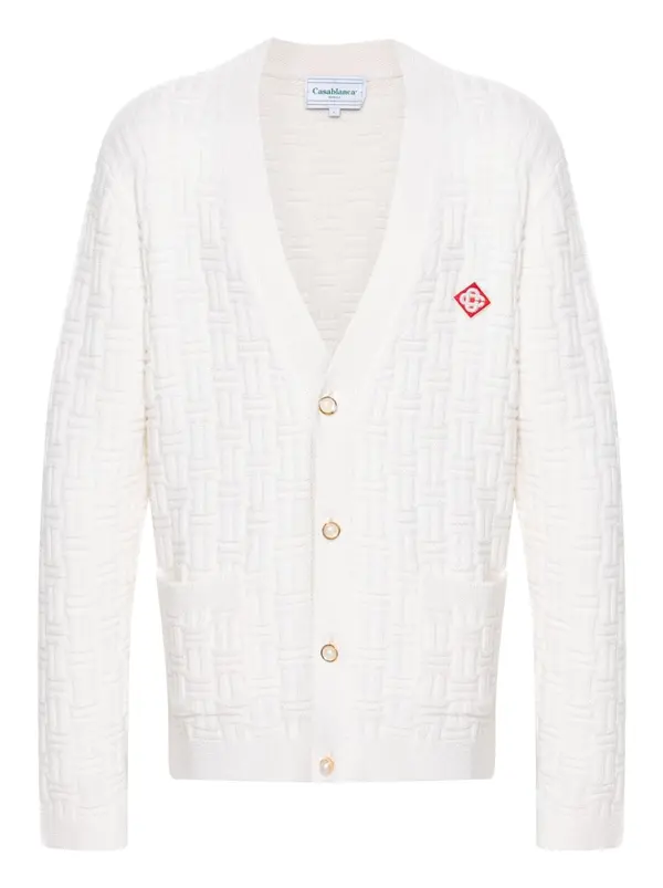 Casablanca Column Stitch Merino Wool Cardigan - White