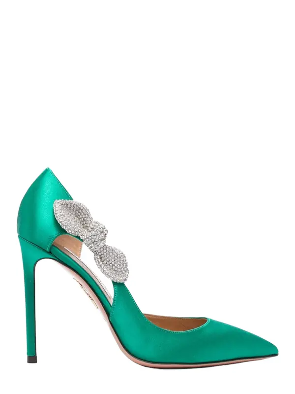 AQUAZZURA 105mm Very Bow Tie Crystal Pumps - Green