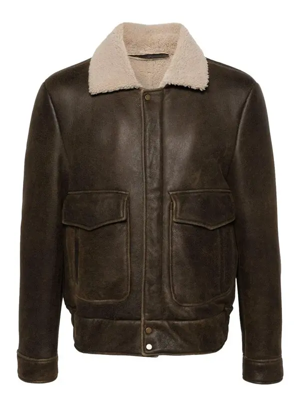 SALVATORE SANTORO Logo-appliqué Shearling Jacket - Brown