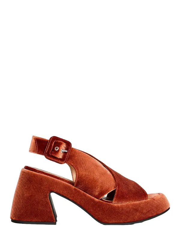 GANNI Velvet Platform Slingback Sandals - Brick