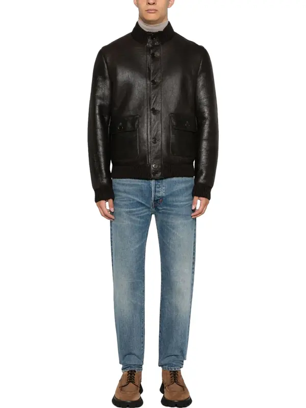 SALVATORE SANTORO Leather Bomber Jacket - Brown