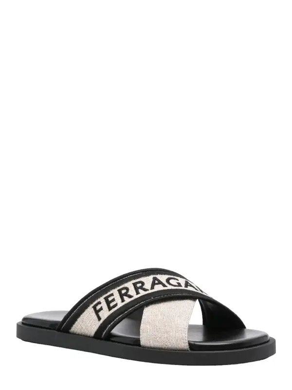 FERRAGAMO Logo-embroidered Crossover-strap Sandals - Black