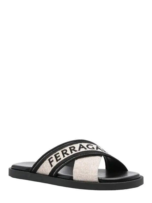 FERRAGAMO Logo-embroidered Crossover-strap Sandals - Black