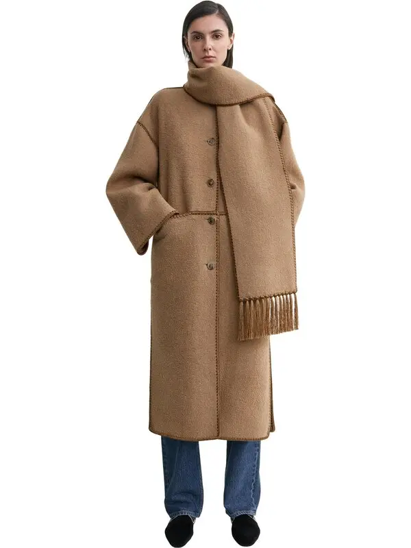 TOTEME Embroidered Scarf Coat - Camel