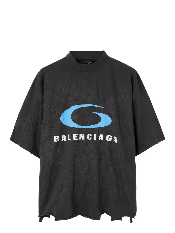 Balenciaga Cropped Printed Cotton-jersey T-shirt - Black