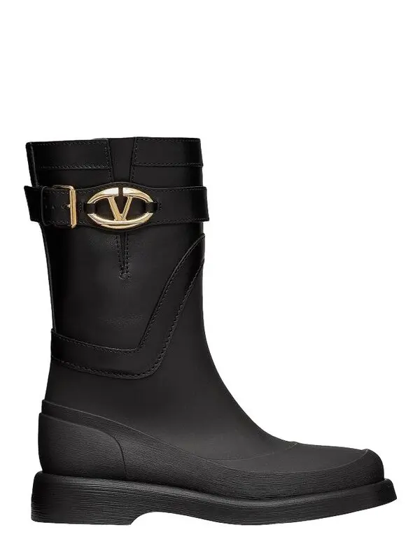 Valentino Garavani Vlogo The Bold Edition Boots In Rubber And Calfskin - Black