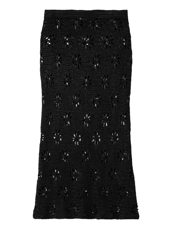 Calle Del Mar Floral Crocheted Midi Skirt - Black
