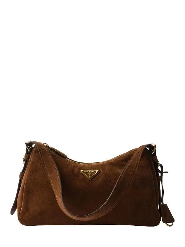 Prada Aimée Suede Shoulder Bag - Dark Brown
