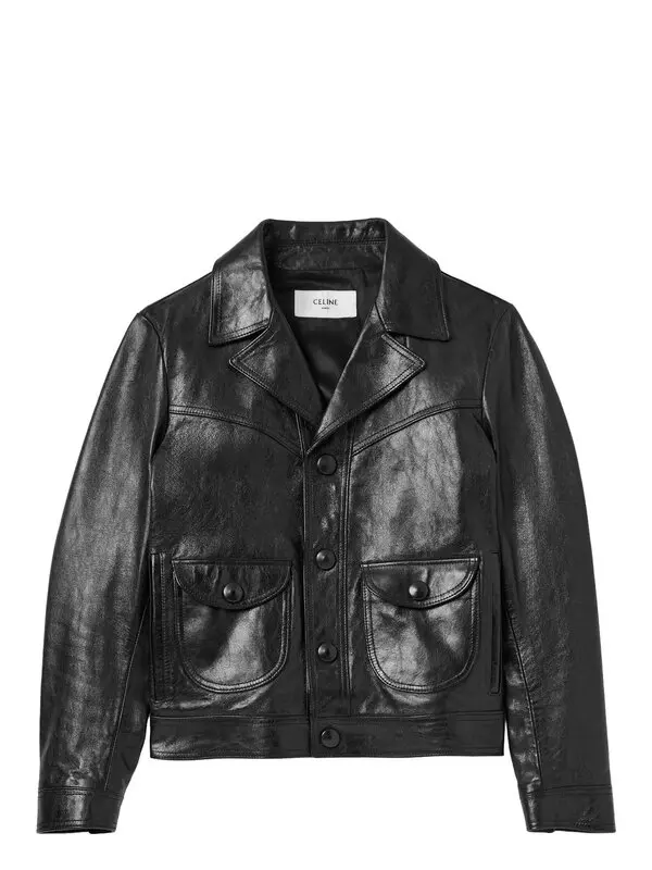 Celine Homme Droit Waxed Textured-leather Jacket - Black
