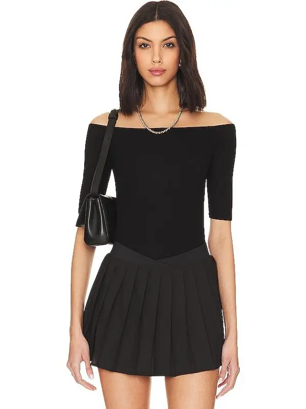 Michael Lauren Off Shoulder Ribbed Top - Black