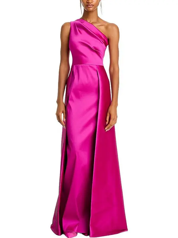 Rickie Freeman For Teri Jon Crepe One Shoulder Gown - Hot Pink