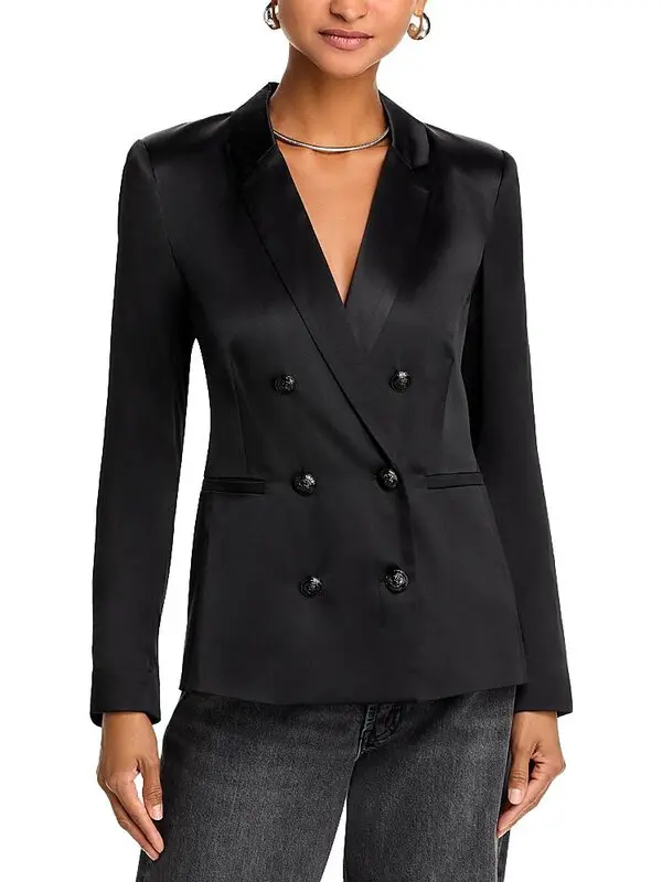 L'Agence Colin Silk Double Breasted Blazer - Black