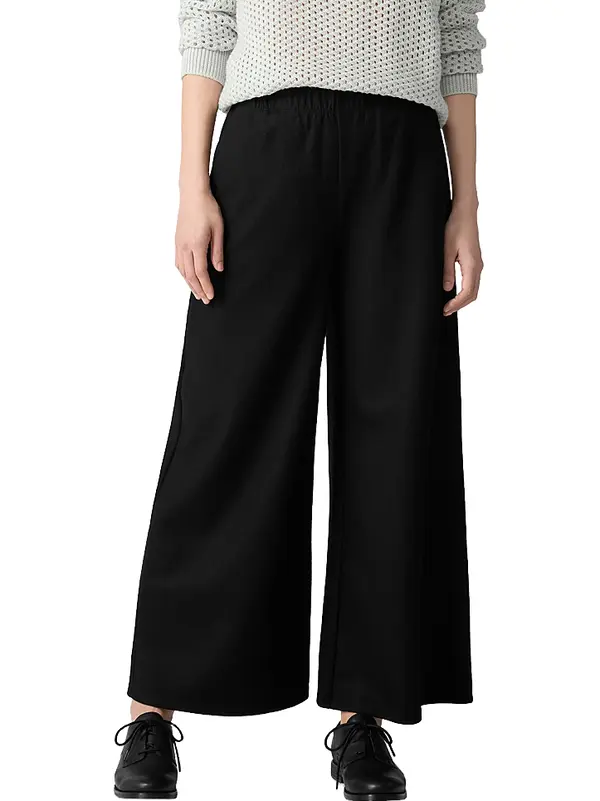 Eileen Fisher Wool Wide Leg Ankle Pants - Black