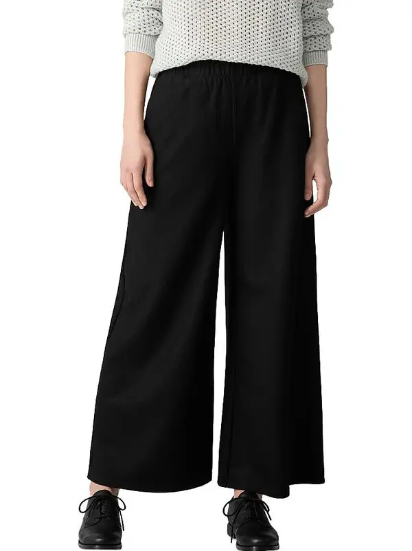 Eileen Fisher Wool Wide Leg Ankle Pants - Black