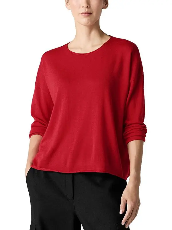 Eileen Fisher Crewneck Wool Sweater - Red Poppy