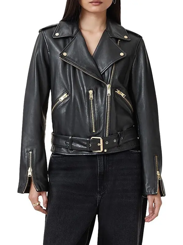 ALLSAINTS Balfern Leather Biker Jacket - Black/gold