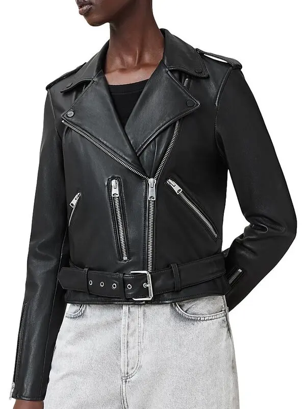 ALLSAINTS Balfern Leather Biker Jacket - Black/silver