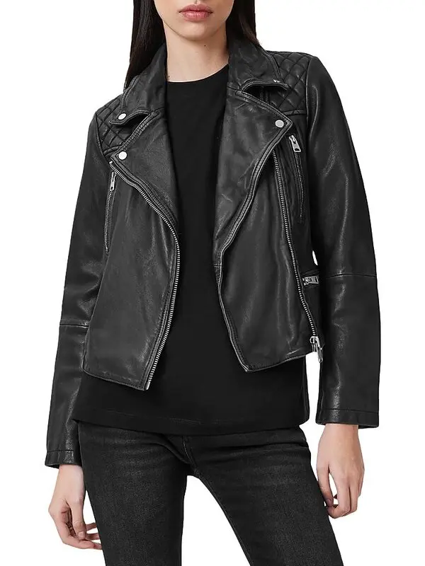 ALLSAINTS Cargo Distressed Leather Biker Jacket - Black/grey