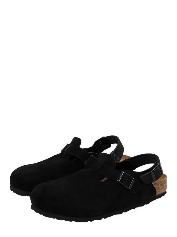 BIRKENSTOCK Tokio Suede Clog Sandals With Buckle Strap - Black