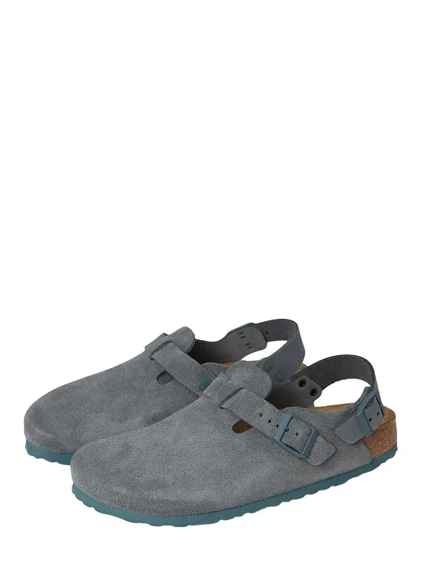BIRKENSTOCK Tokio Suede Clog Sandals With Buckle Strap - Gray