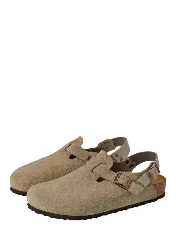 BIRKENSTOCK Tokio Suede Clog Sandals With Buckle Strap - Taupe