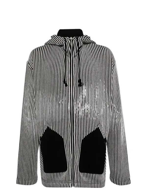 Junya Watanabe Striped Knitted Hoodie - Black