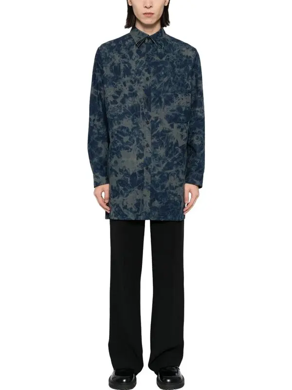Yohji Yamamoto Sheeting Ink Triple Collar Shirt - Blue