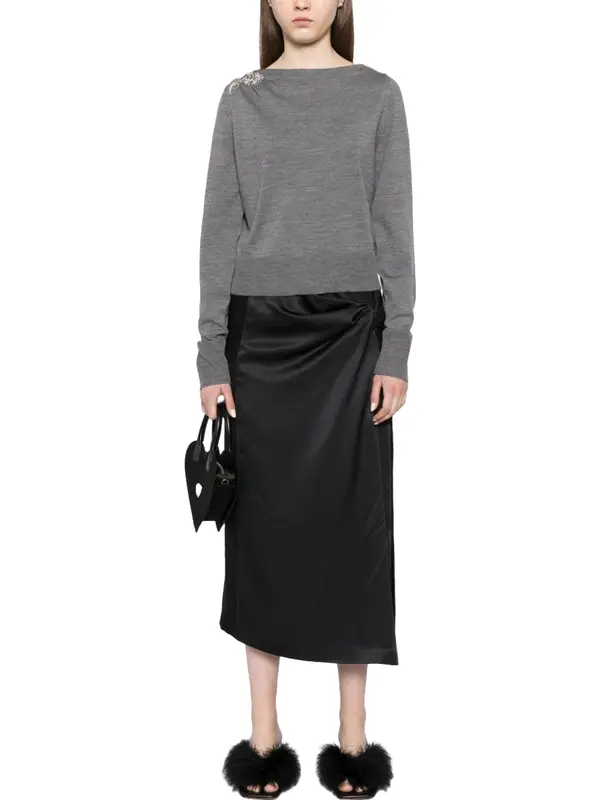 Erdem Glass Crystal-embellished Wool Top - Grey