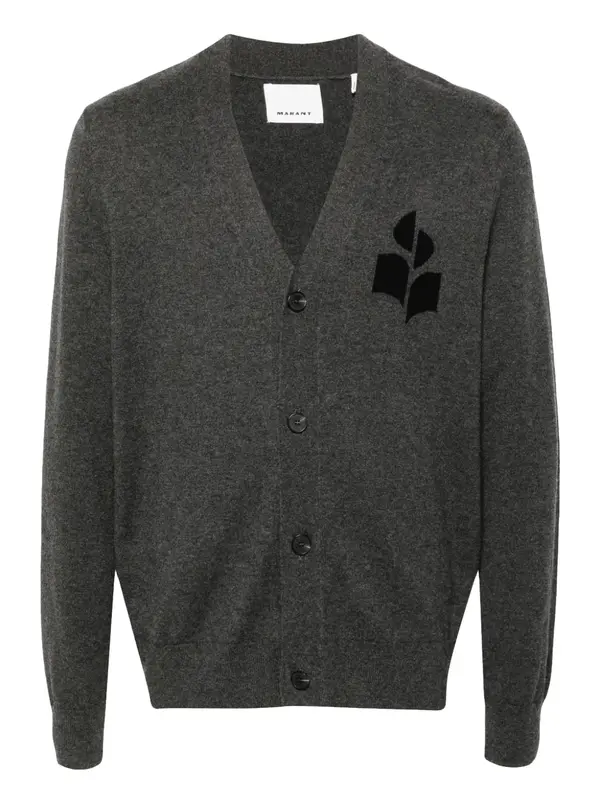 MARANT Logo Intarsia Knit Cardigan - Grey
