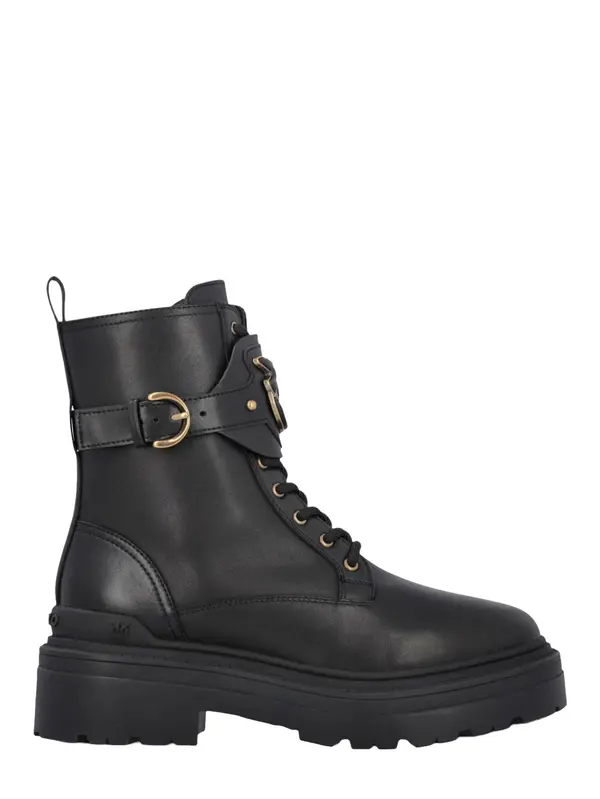 Pinko Mia Leather Combat Boots - Black