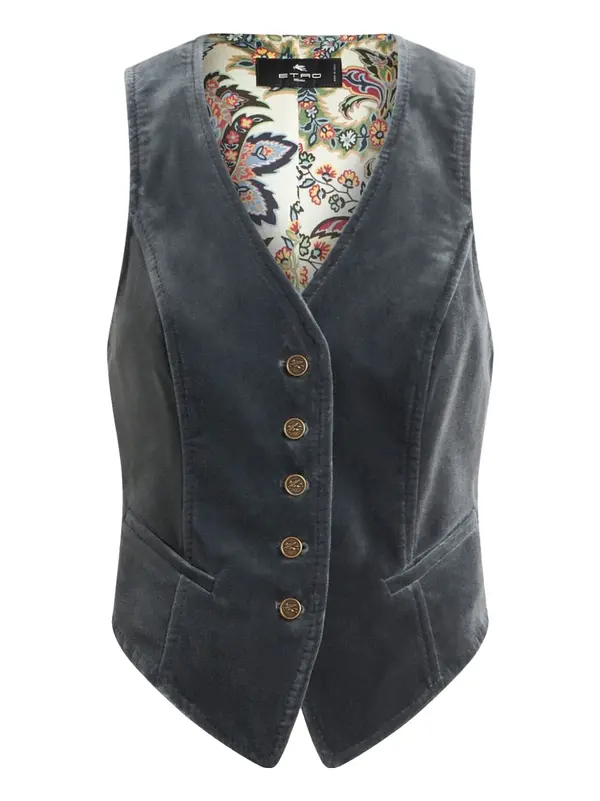 Etro V-neck Velvet Waistcoat - Blue