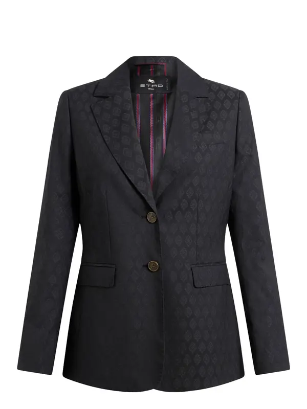 Etro Patterned Jacquard Wool Blazer - Black