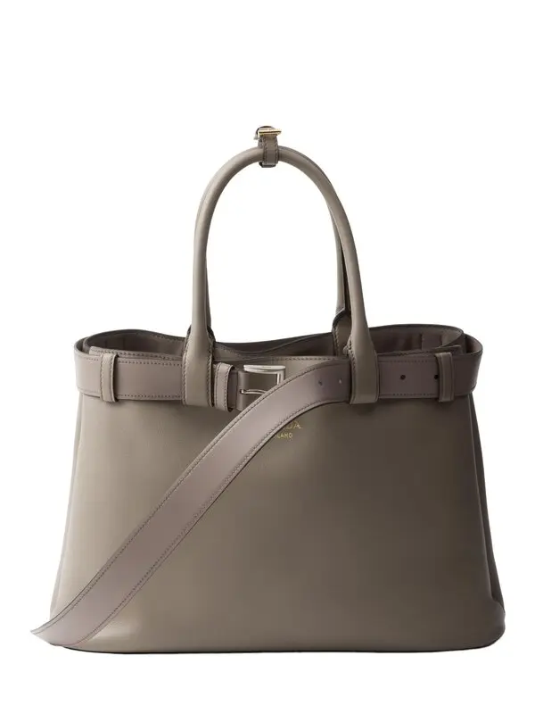 Prada Buckle Leather Handbag - Grey