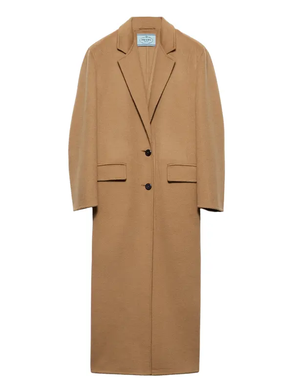 Prada Long Cashgora Overcoat - Camel Brown