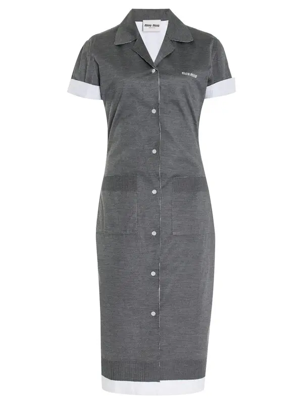 Miu Miu Cotton-silk Midi Shirt Dress - Grey