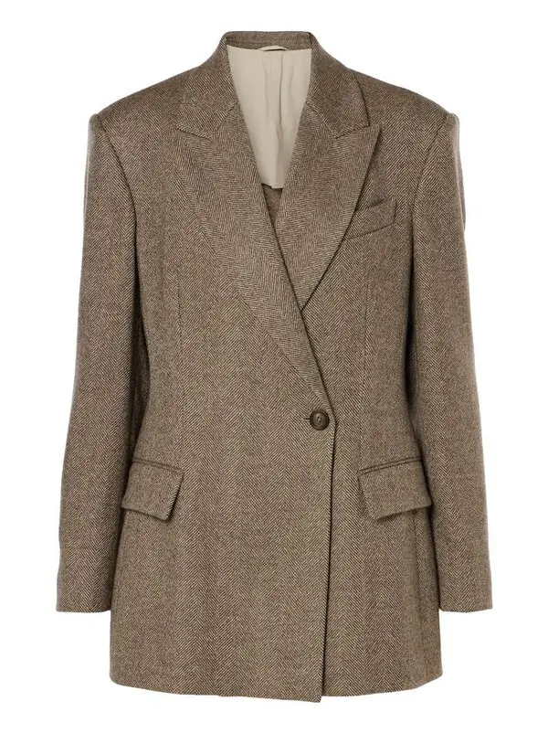 Brunello Cucinelli Herringbone Wool-blend Blazer - Brown