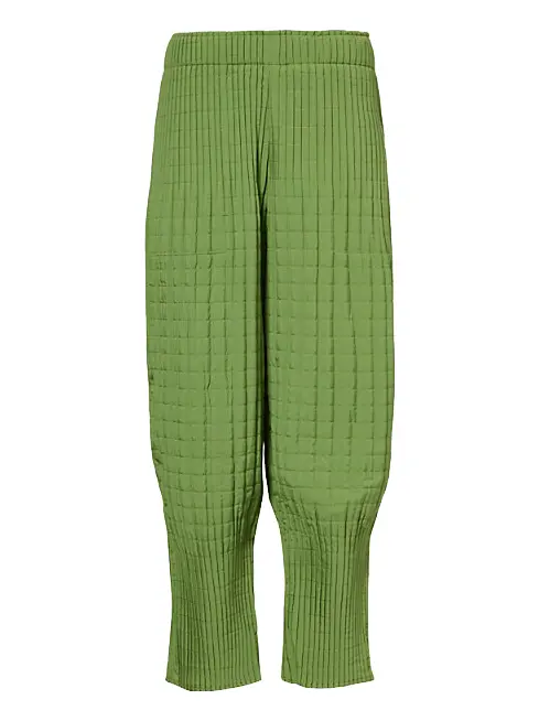 LEEM Plisse Tapered-leg Woven Trousers - Olive