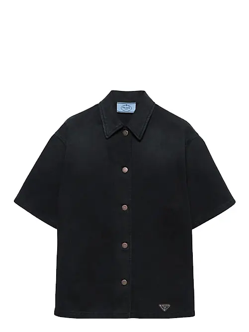 Prada Logo-embellished Loose-fit Denim Shirt - Black