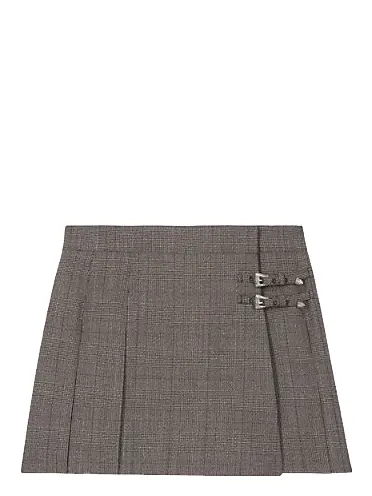 The Kooples Prince Of Wales Check Pleated Wool Mini Skirt - Brown