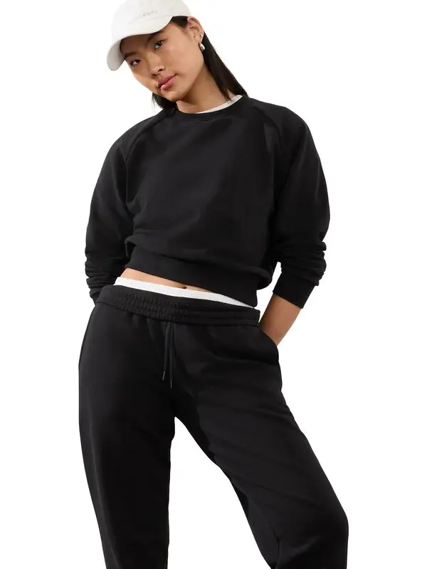 Athleta Forever Fleece Relaxed Crew Sweatshirt - Black